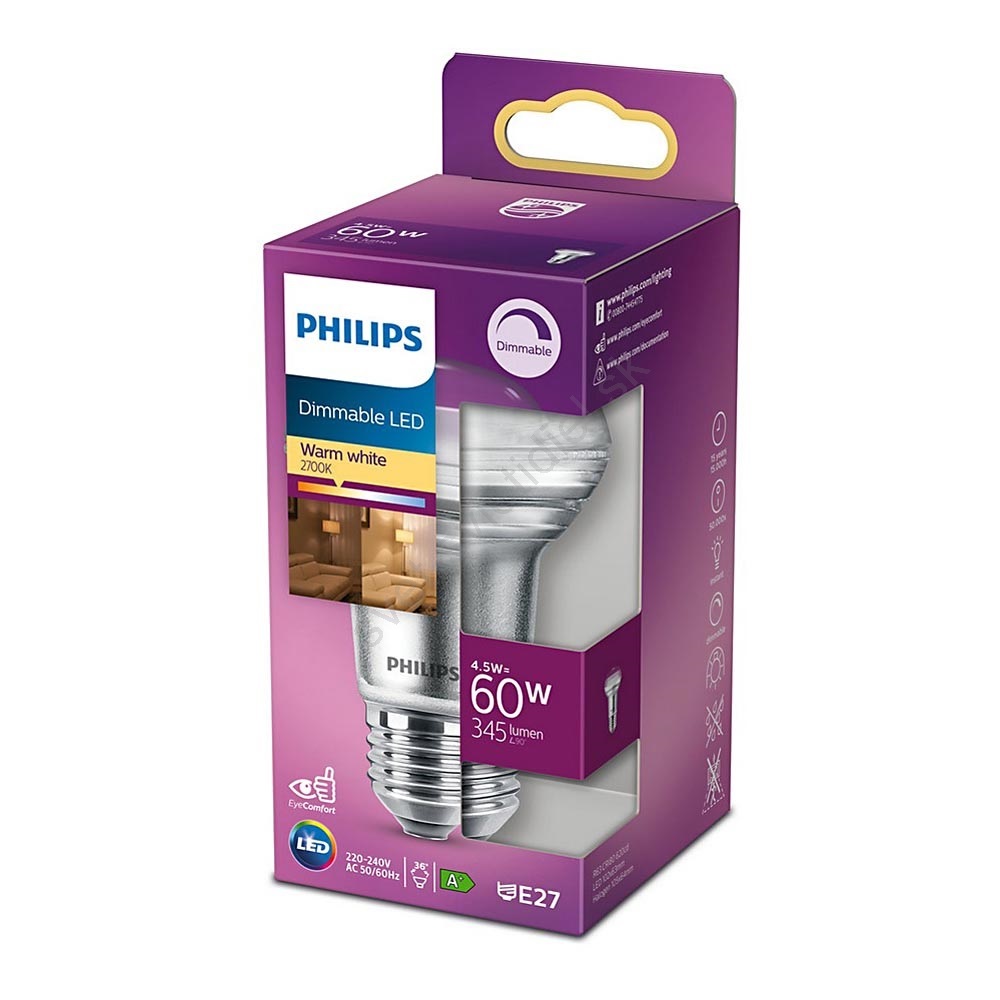 LED Stmievateľná reflektorová žiarovka Philips R63 E27/4,5W/230V 2700K ...