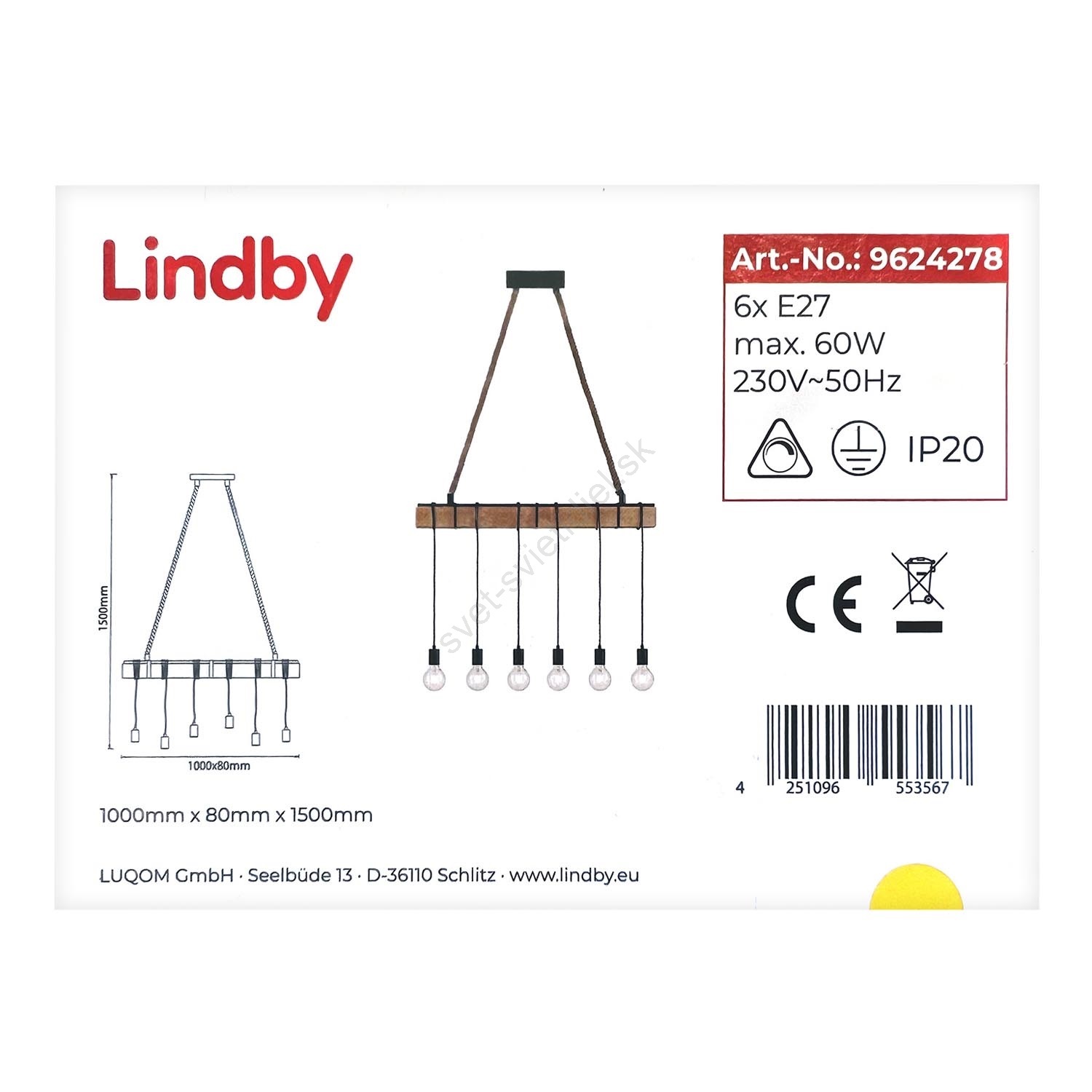 Lindby - Luster na lanku CINTIA 6xE27/60W/230V | Svet svietidiel