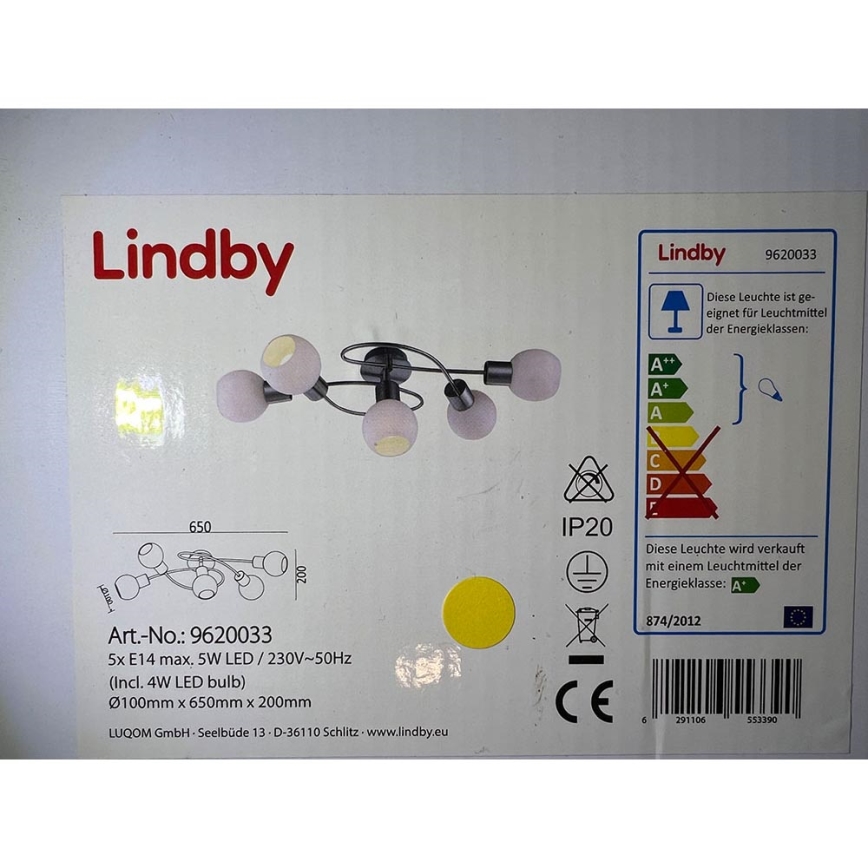 Lindby - Prisadený luster ELAINA 5xE14/8W/230V | Svet svietidiel
