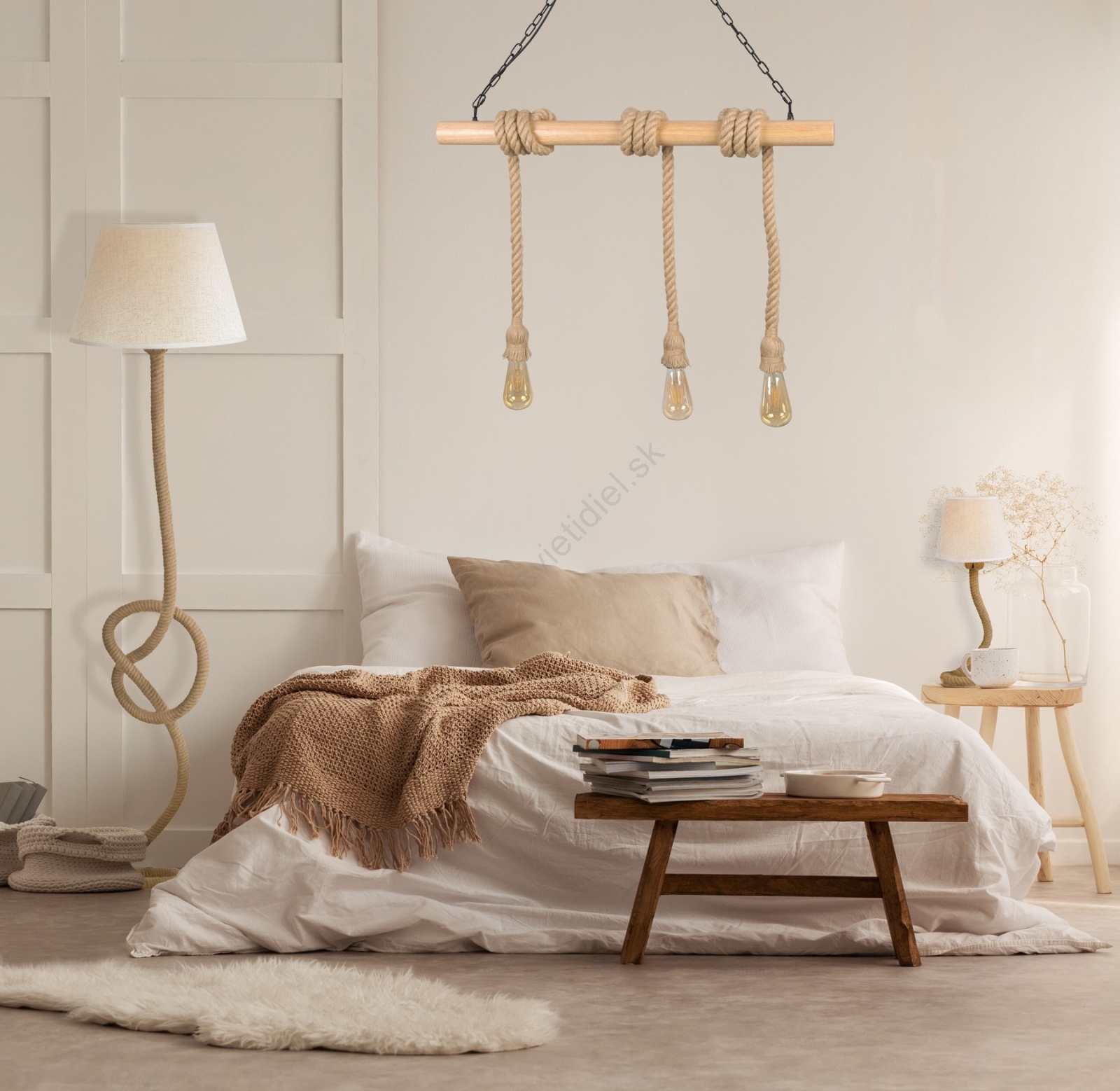 Luster na reťazi ROPE WOOD 3xE27/12W/230V | Svet svietidiel